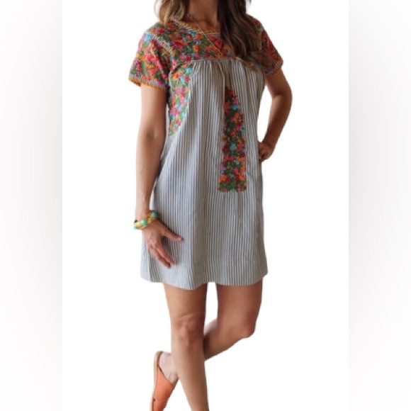 Sister Mary | Dresses | Sister Mary Marylou Stripe Embroidered Floral ...
